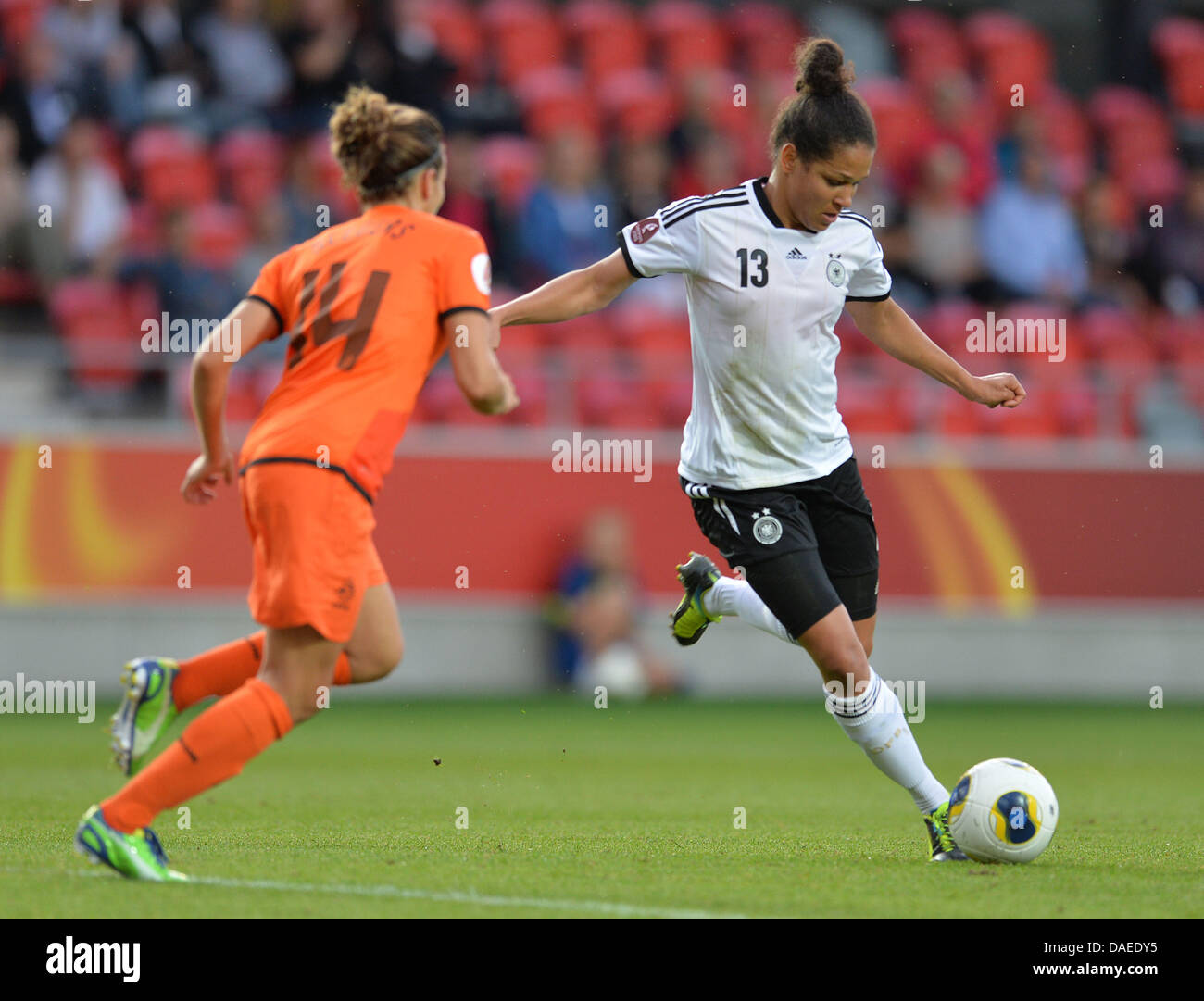 Vaxjo, Sweden. 11th July, 2013. Celia Okoyino da Mbabi (r) of Germany ...