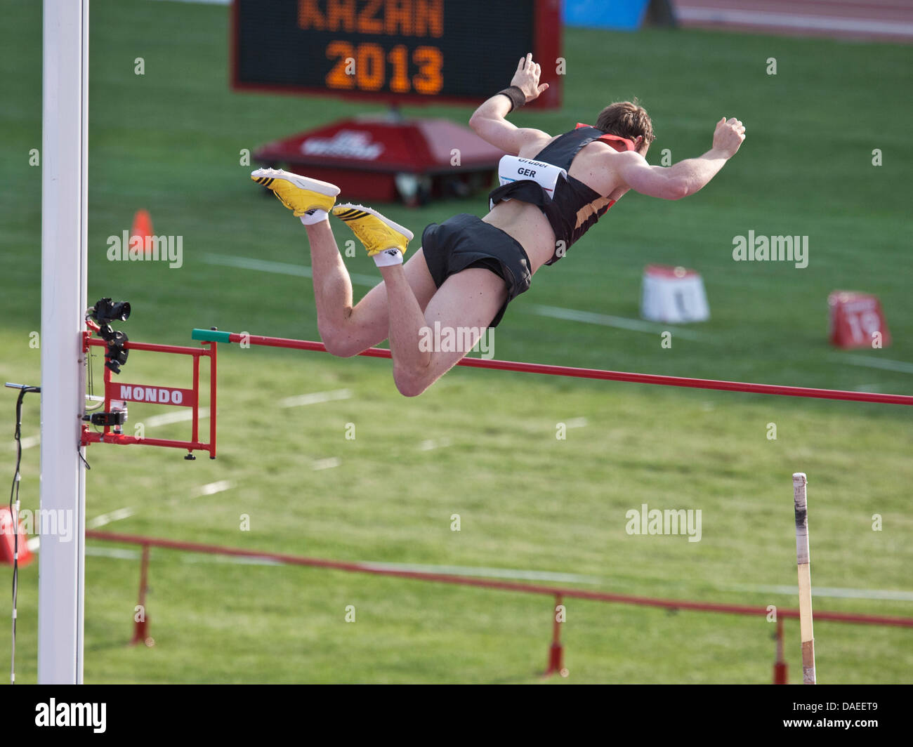 Kazan, Russia, July 11, 2013.Track and field athletics. The high jump ...