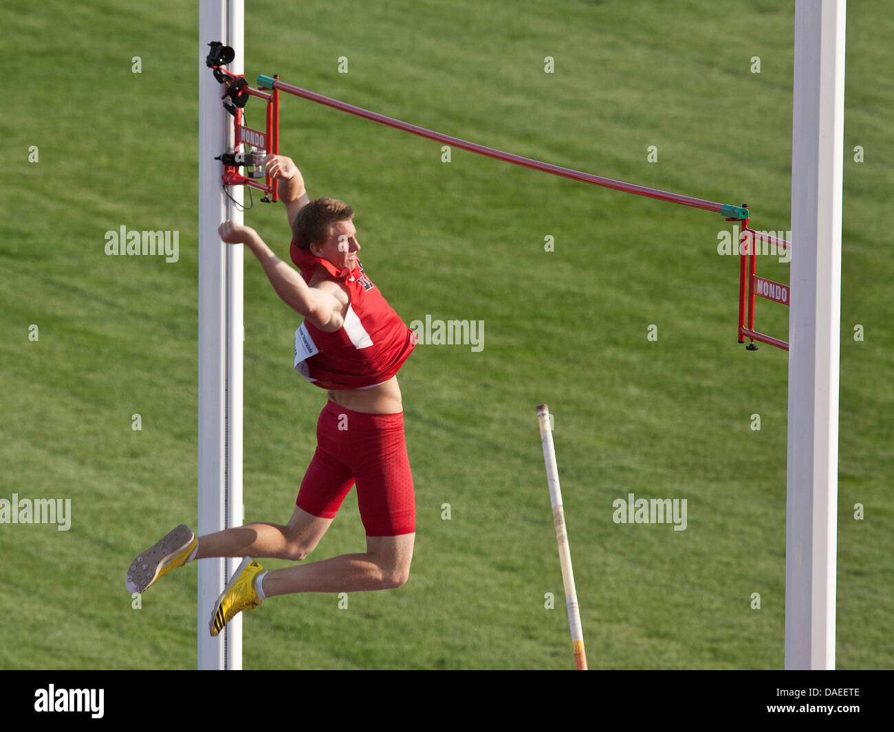 Kazan, Russia, July 11, 2013.Track and field athletics. The high jump ...