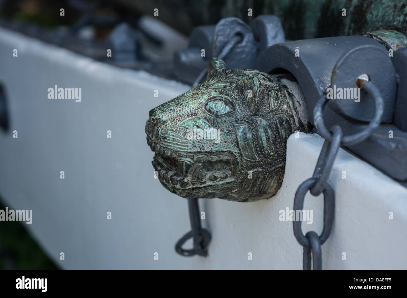Tiger detail on Tipu Bronze Tiger Cannon Powis Castle Powys Wales Stock ...