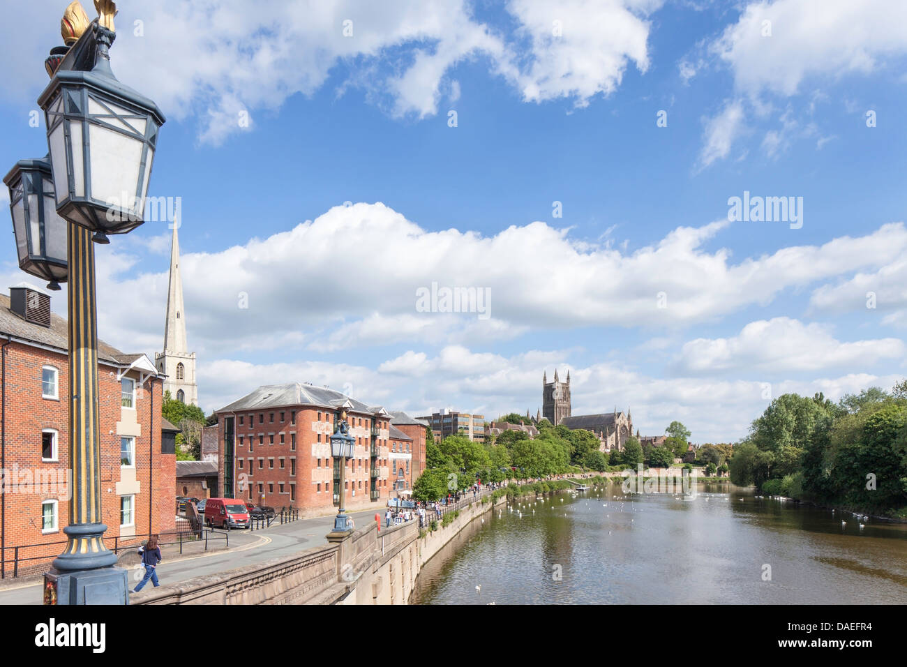 The River Severn and Worcester riverside from Worcester Bridge ...