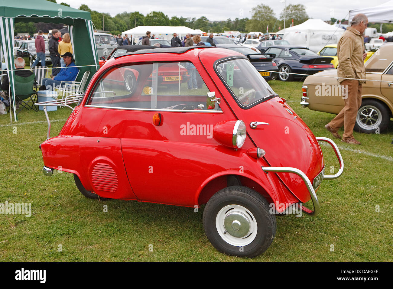 An old red bubble car on display at the Bromley Pageant of Motoring in ...