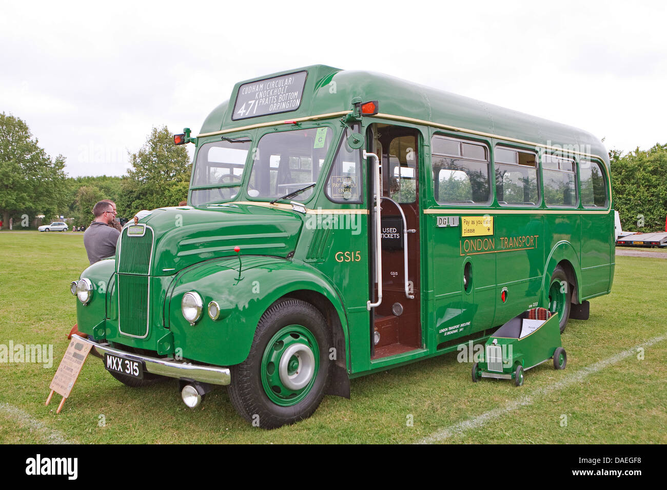 An old green country bus on display at the Bromley Pageant of Motoring ...