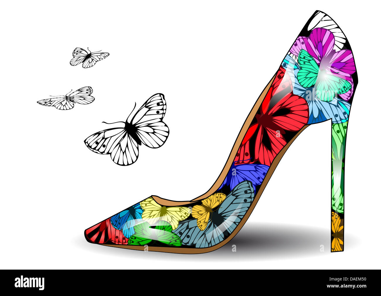 Women's shoe with colorful butterflies Stock Photo - Alamy