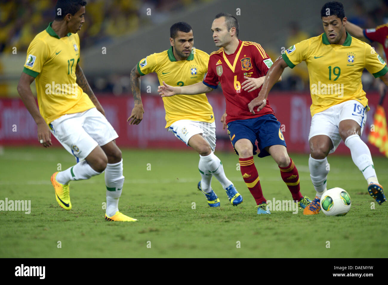 (L-R) Luiz Gustavo, Daniel Alves (BRA), Andres Iniesta (ESP), Hulk (BRA ...