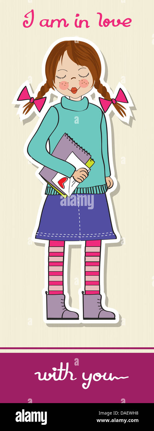 pretty young girl in love, illustration in vector format Stock Photo ...