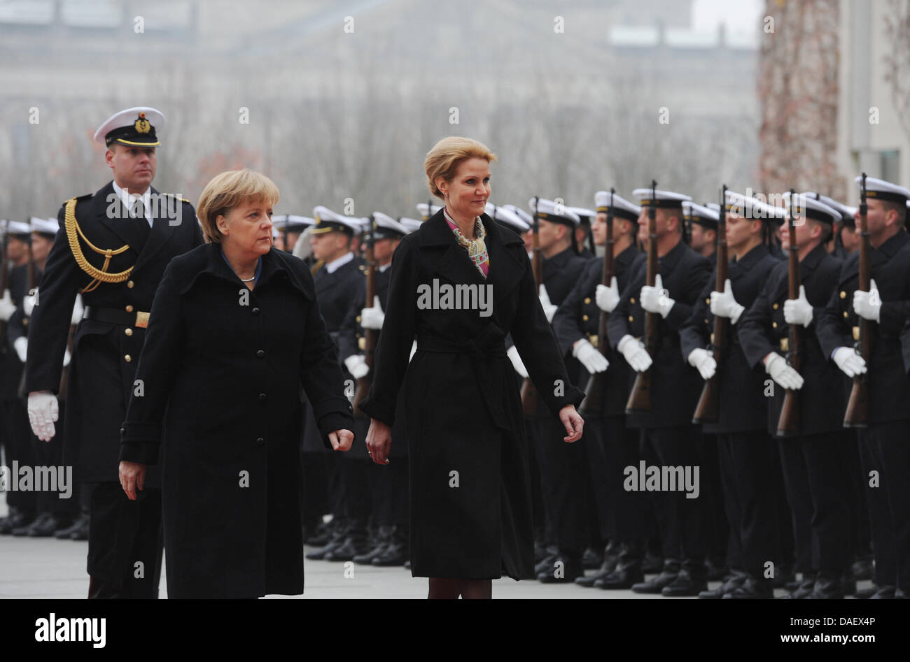 German Chancellor Angela Merkel (L) receives Danish Prime Minister ...