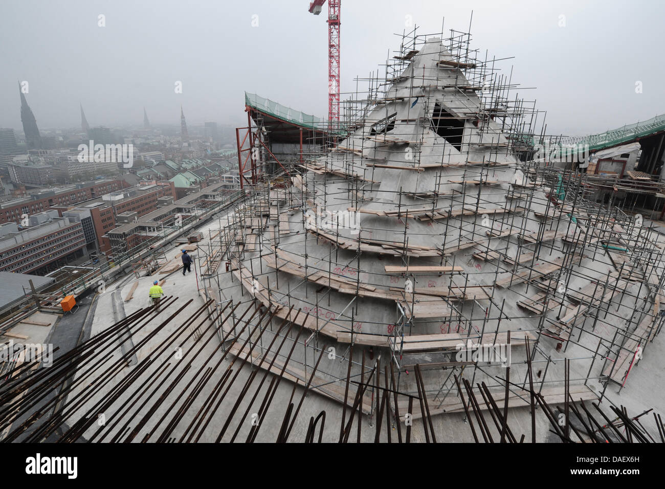The top dome of the great concert hall is seen at the construction site ...