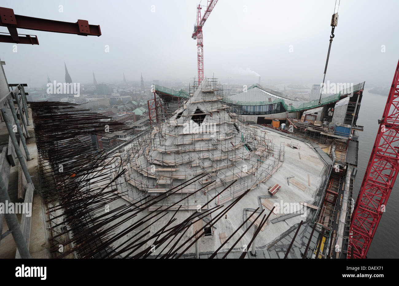 The top dome of the great concert hall is seen at the construction site ...