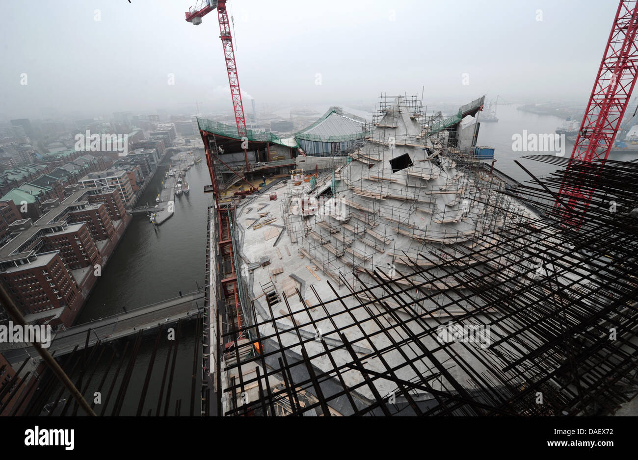 The top dome of the great concert hall is seen at the construction site ...