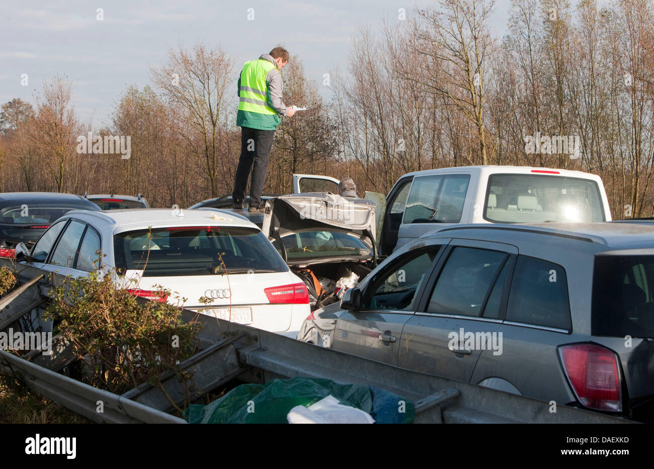 Wrecked vehichles sit on the autobahn A31 after a multiple vehichle ...