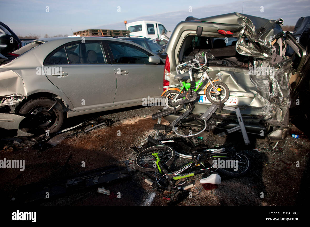 Wrecked vehichles sit on the autobahn A31 after a multiple vehichle ...