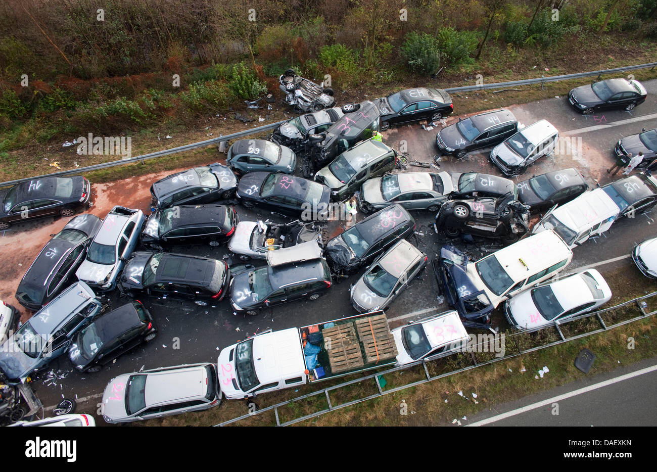Wrecked vehichles sit on the autobahn A31 after a multiple vehichle ...