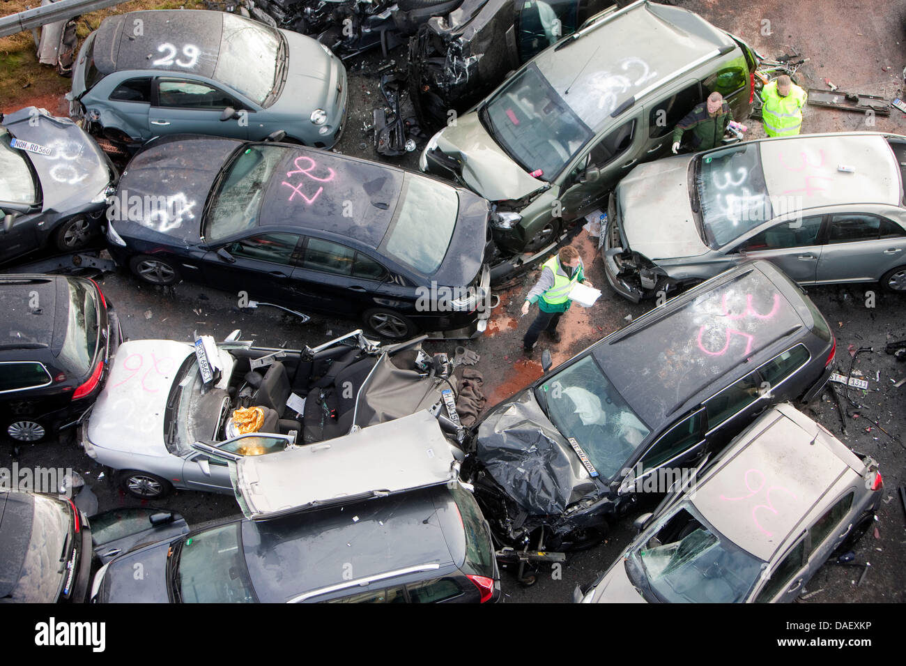 Wrecked vehichles sit on the autobahn A31 after a multiple vehichle ...