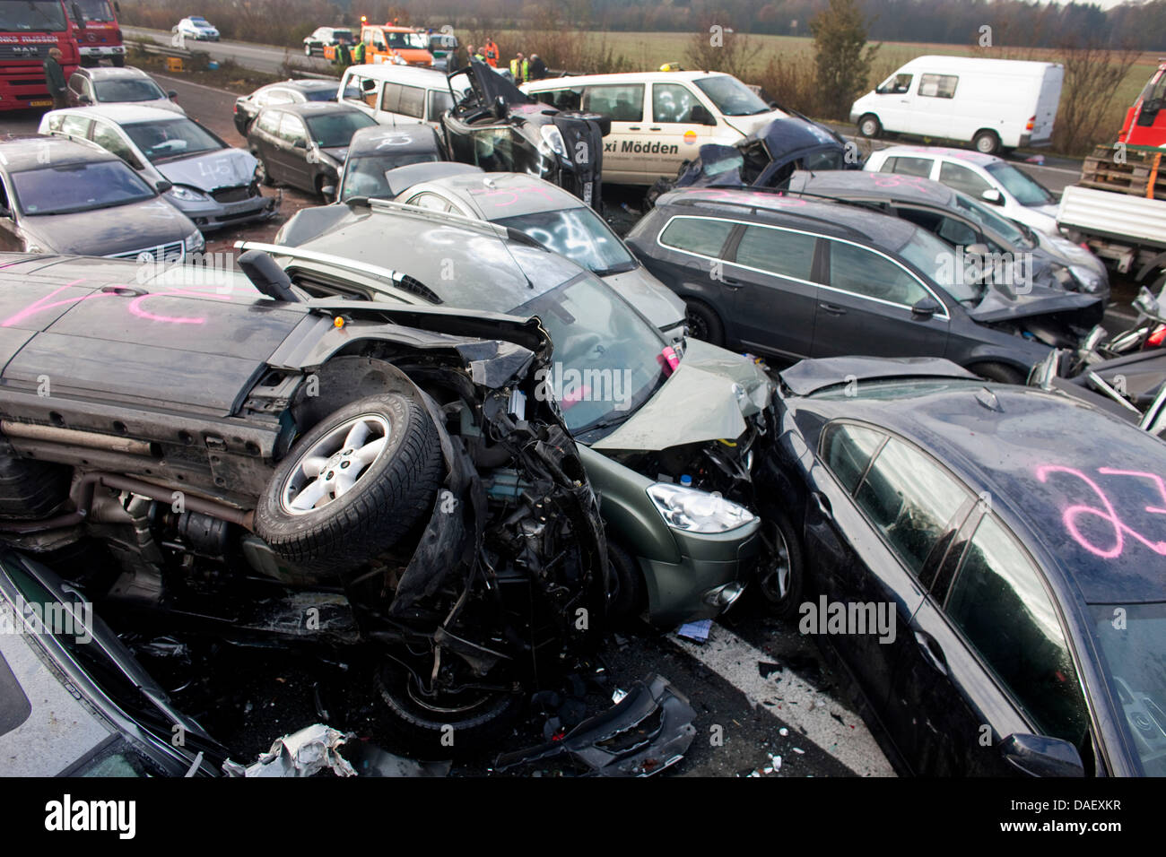 Wrecked vehichles sit on the autobahn A31 after a multiple vehichle ...