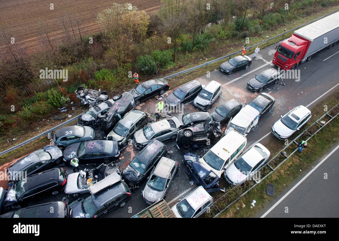 Wrecked vehichles sit on the autobahn A31 after a multiple vehichle ...