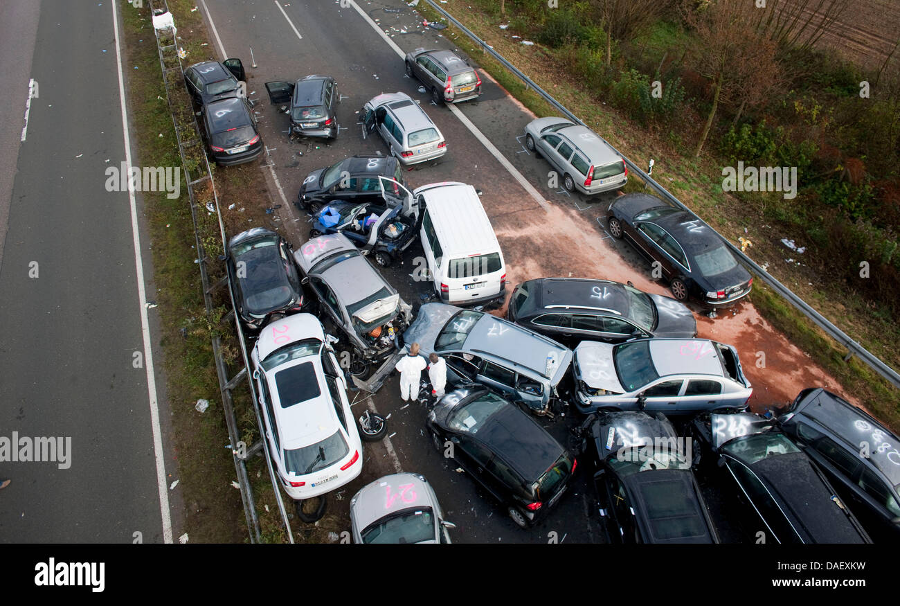 Wrecked vehichles sit on the autobahn A31 after a multiple vehichle ...