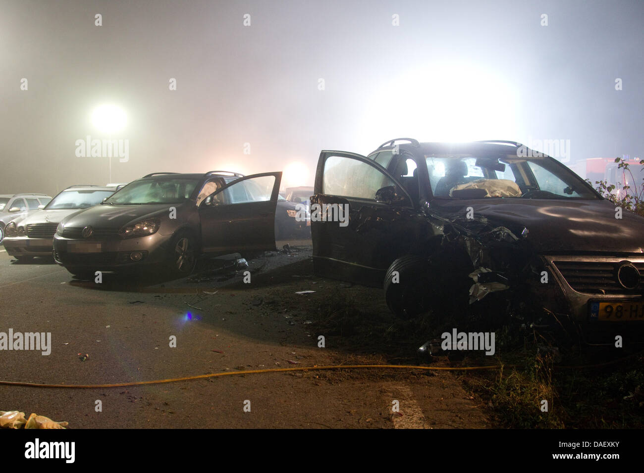 Wrecked vehichles sit on the autobahn A31 after a multiple vehichle ...