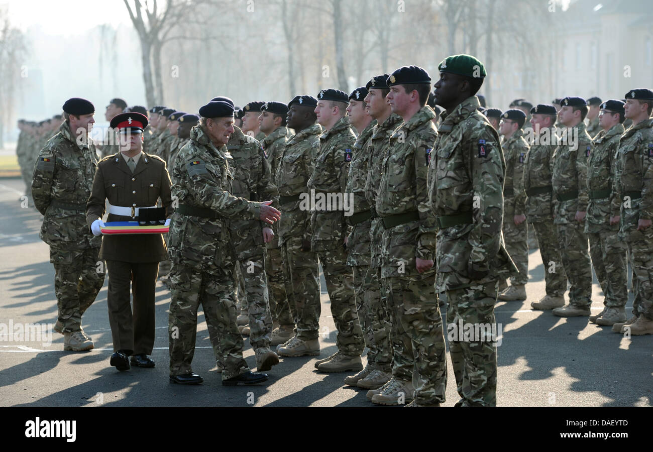 Prince Philip (3-L), husband of the Queen, visits British troops at St ...