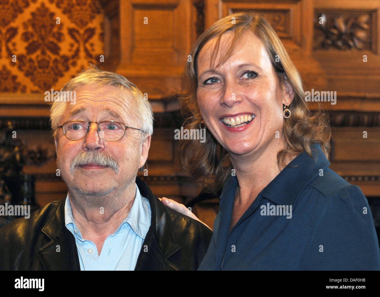 German singer-songwriter Wolf Biermann and his wife Pamela smile at the ...
