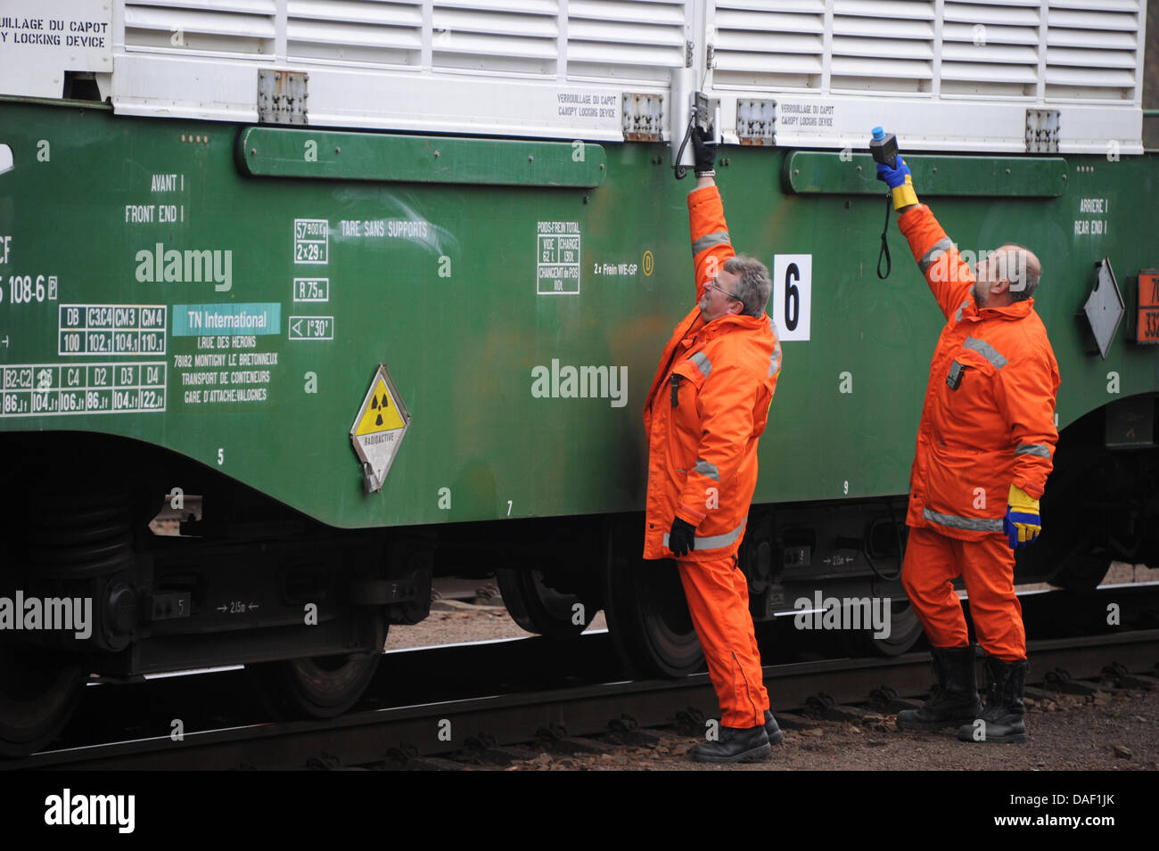 A police radiation measuring squad checks the radiation from a CASTOR ...
