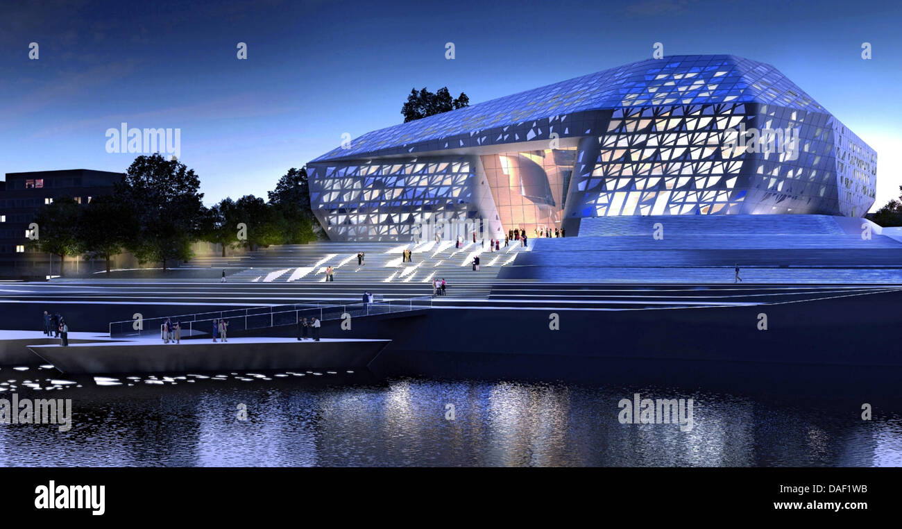 The undated handout shows a computer generated architectural design ...