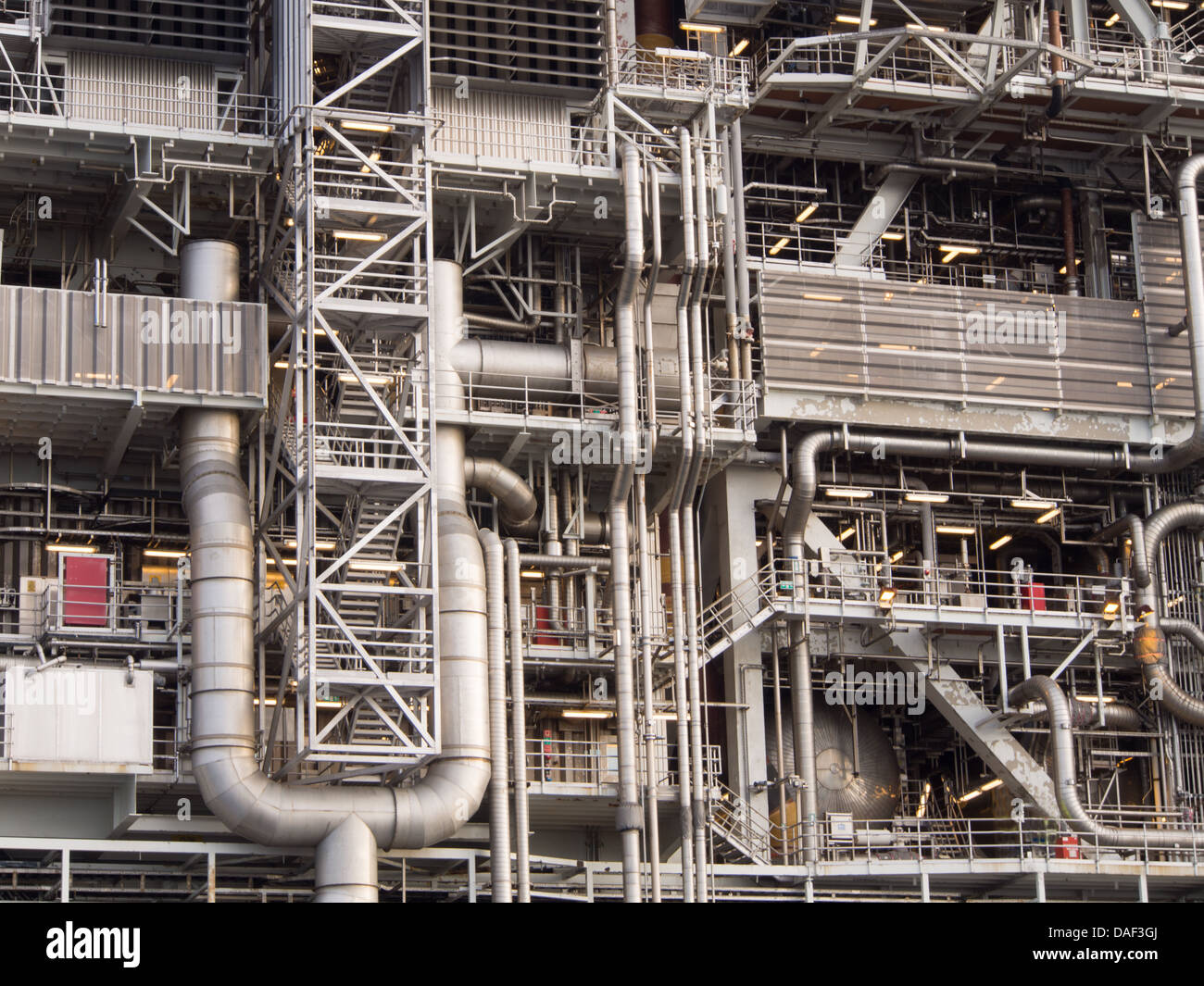 Piping and steel constructions on an offshore platform in the North Sea ...