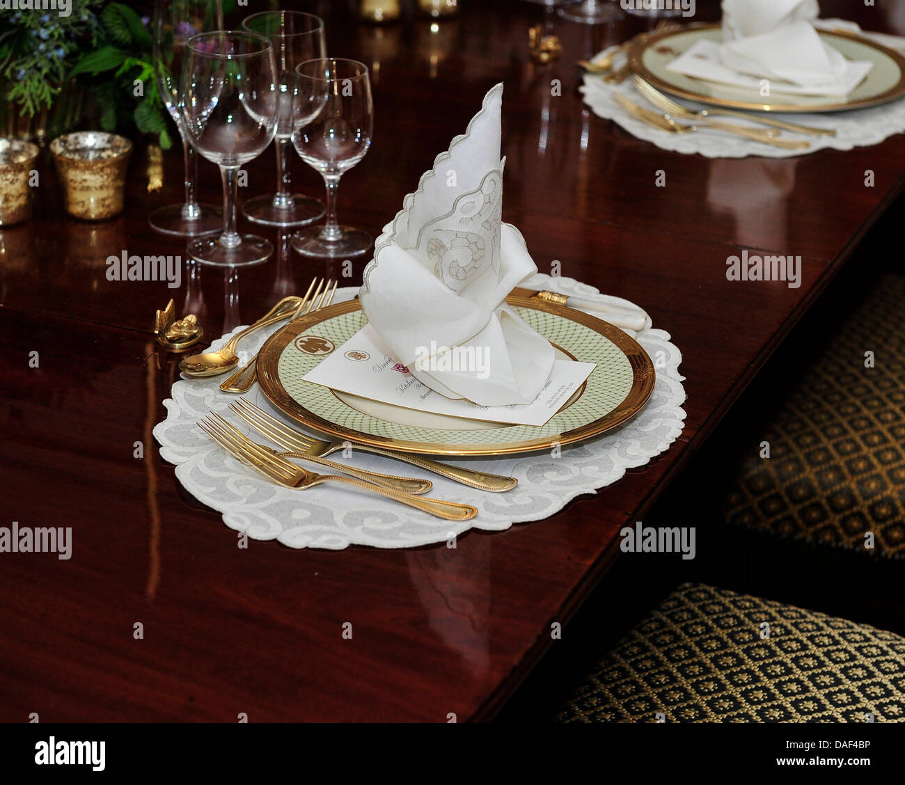 The George W. Bush china is displayed in the China Room of the White ...