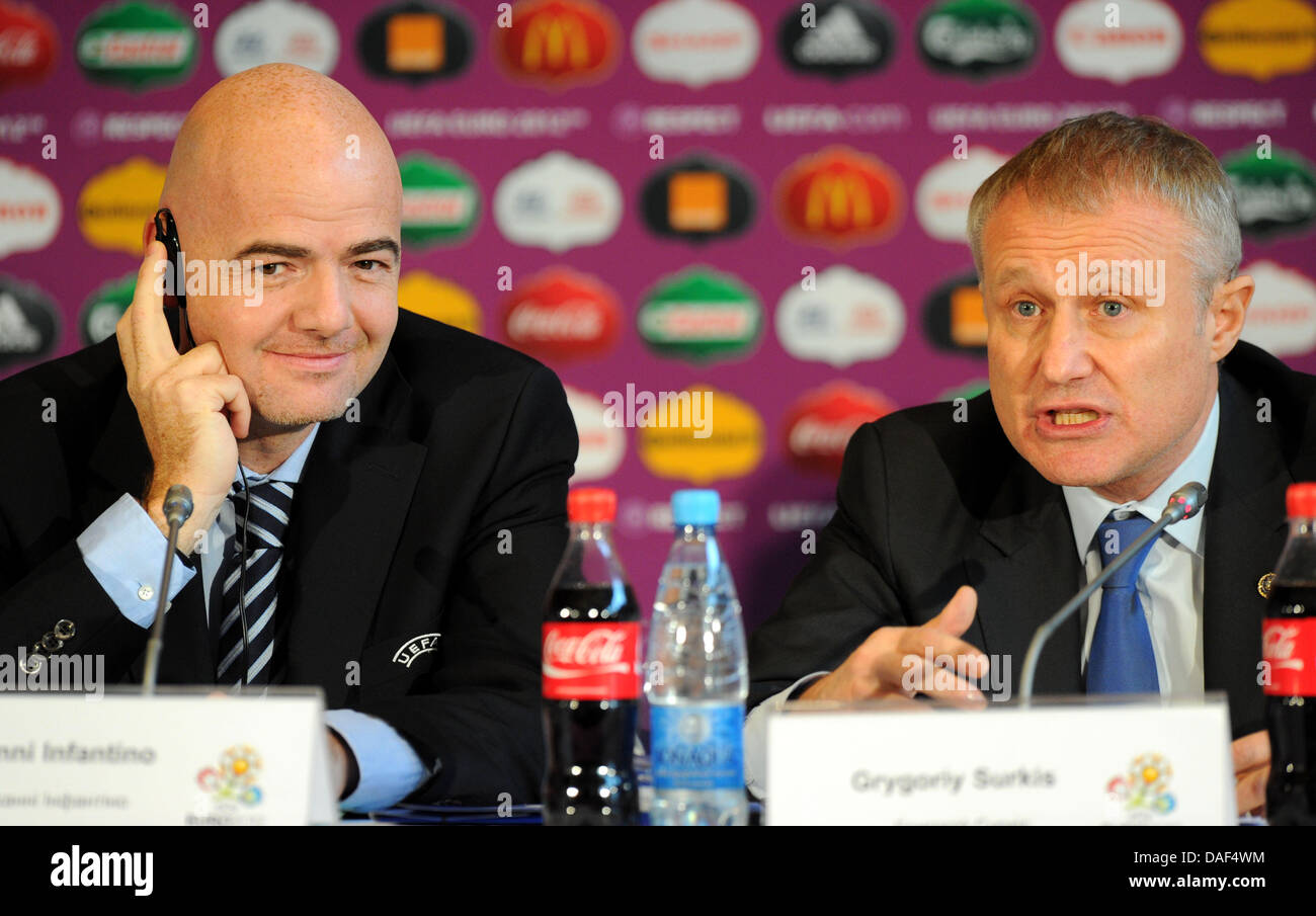 UEFA General Secretary Gianni Infantino (l) and Grygoriy Surkis ...
