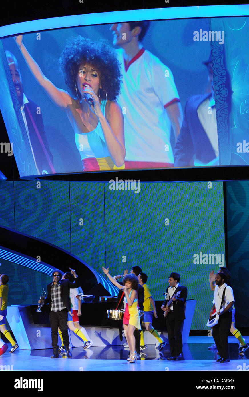 German singer Oceana performs during the final draw for the UEFA EURO ...