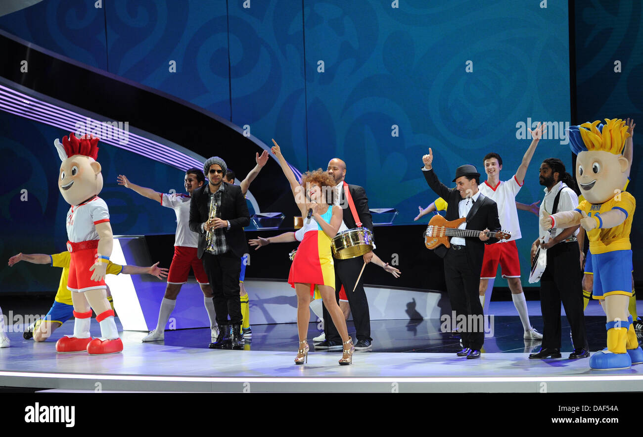 German singer Oceana performs during the final draw for the UEFA EURO ...