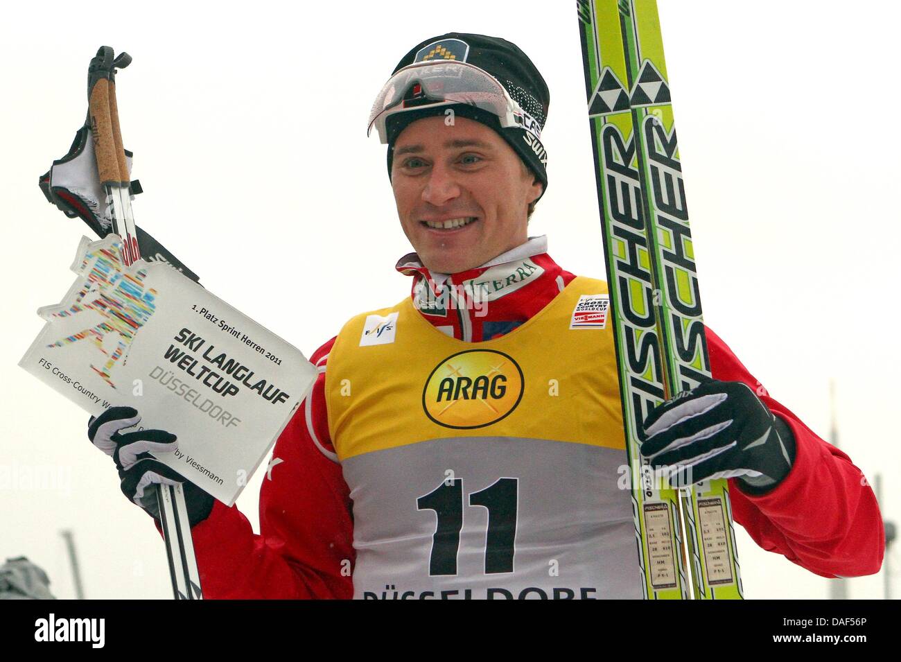 Norwegian athlete Ola Vigen Hattestad celebrates his victory of the men ...