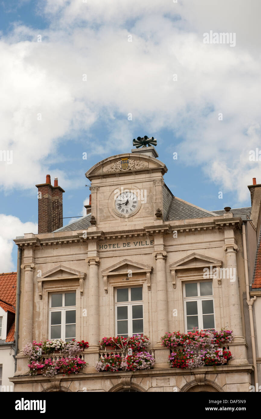 Old Ornate Town Hall and Clock Guines France Stock Photo - Alamy