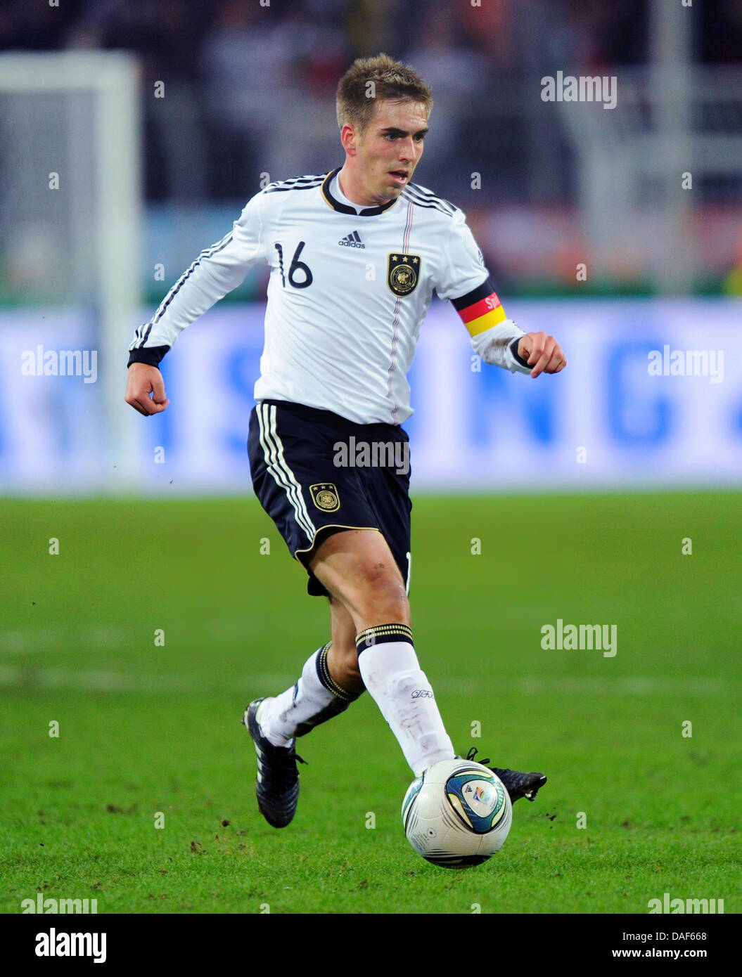 German player Philipp Lahm controls the ball during the friendly soccer ...