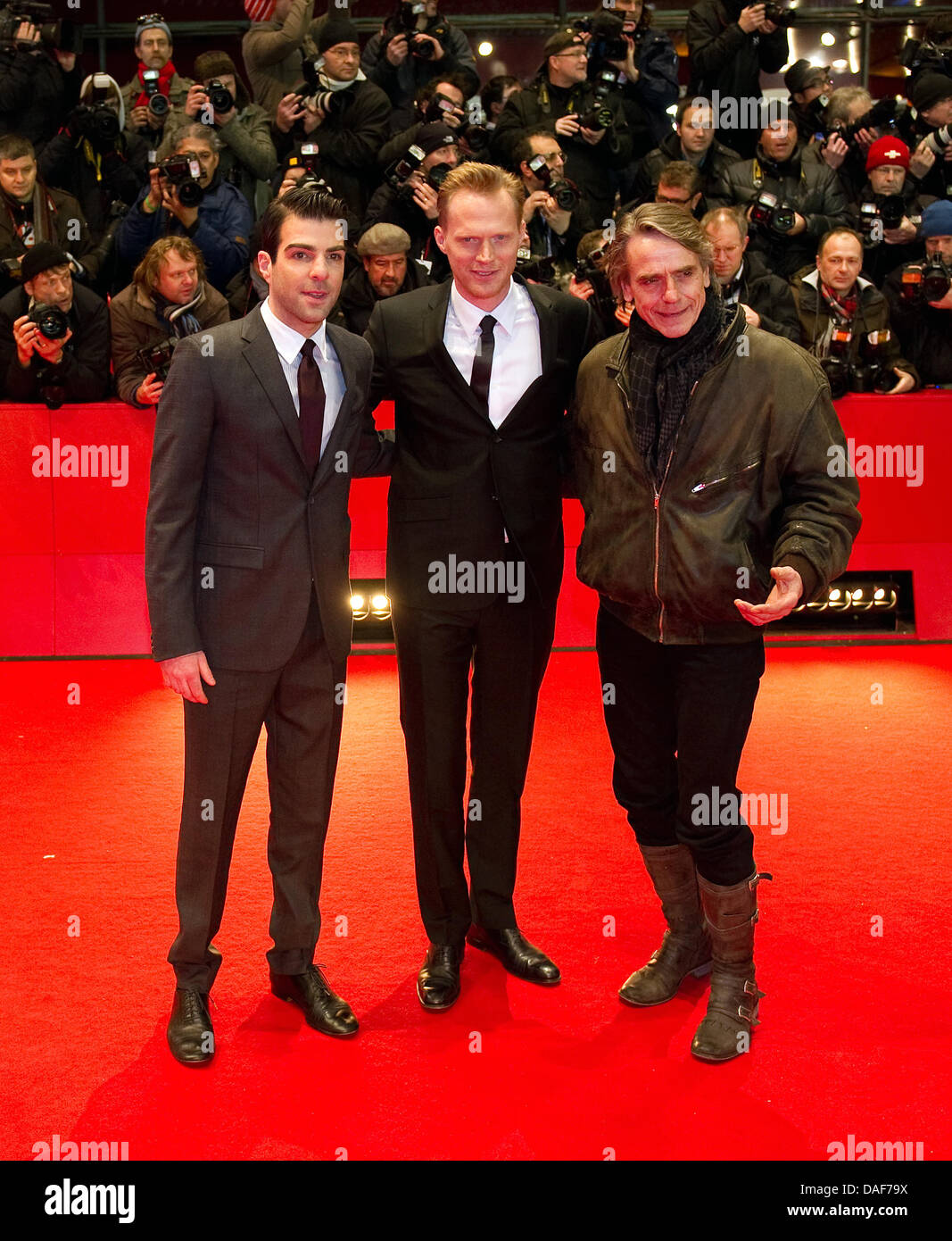 British actors Jeremy Irons (R), Paul Bettany (C) and US actor Zachary ...