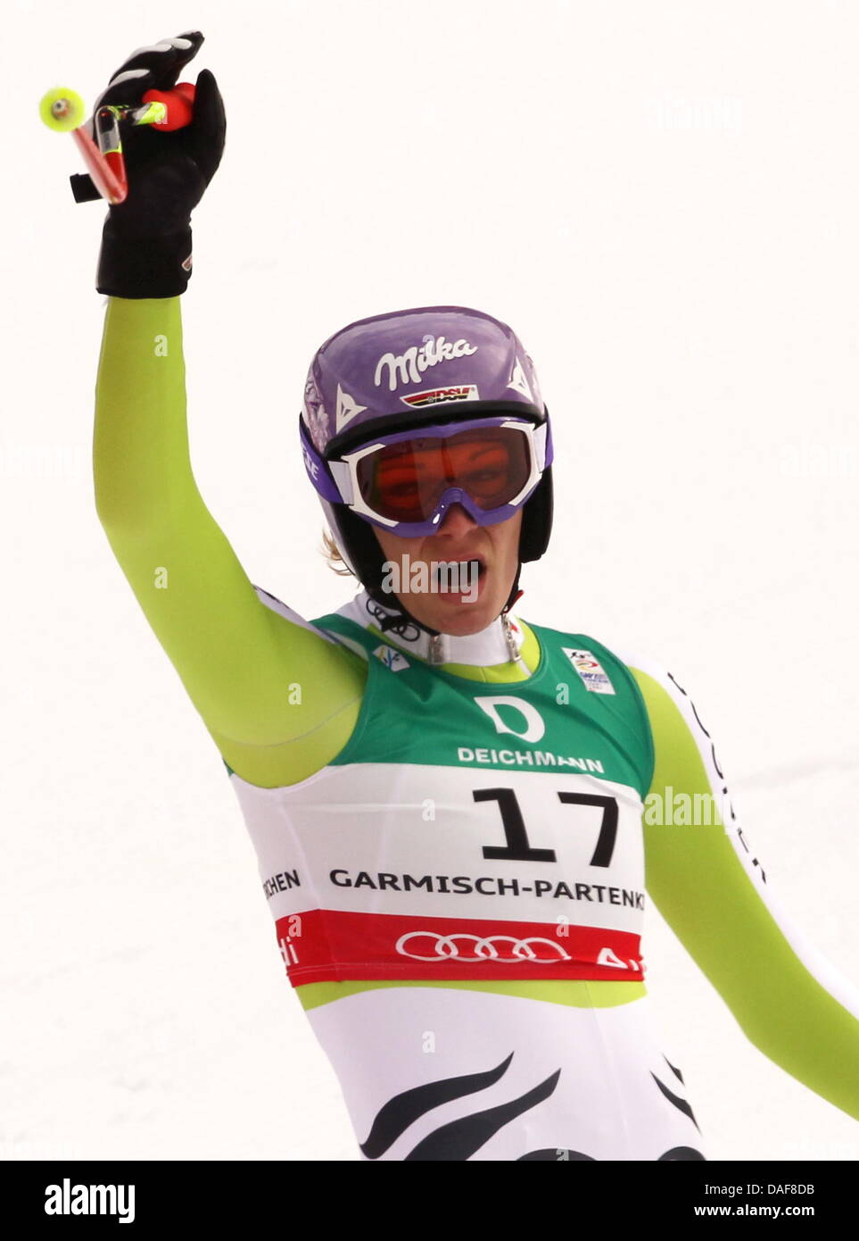 Maria Riesch of Germany celebrates in the finish area of the women's ...