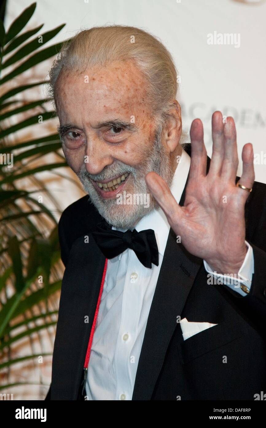 British actor Christopher Lee poses in the winner's pressroom of the ...
