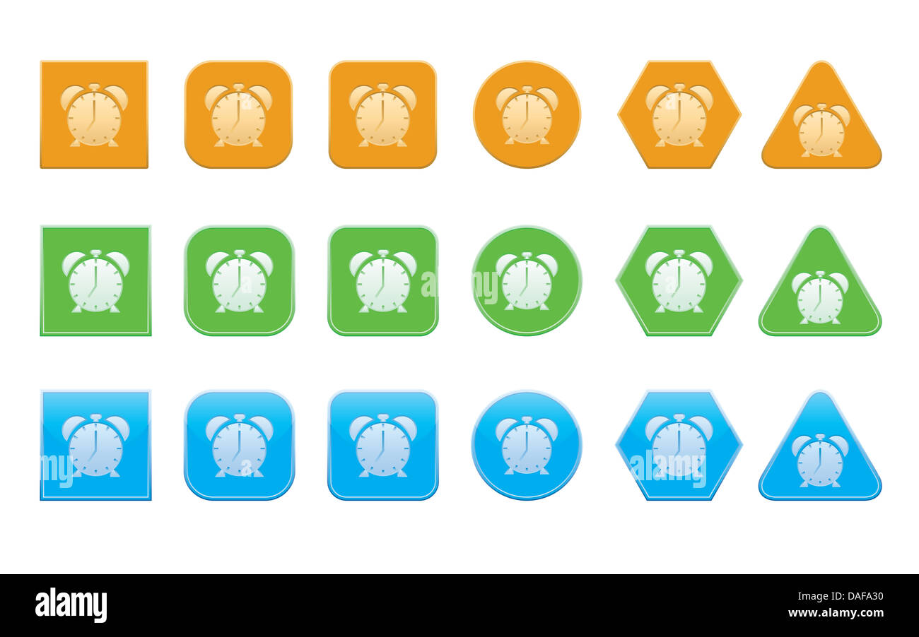 set of alarm clock icons of different shape Stock Photo - Alamy
