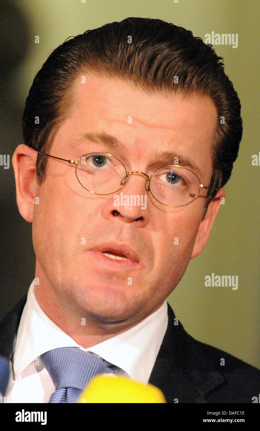 Defence Minister Karl Theodor zu Guttenberg (CSU) speaks during a press ...