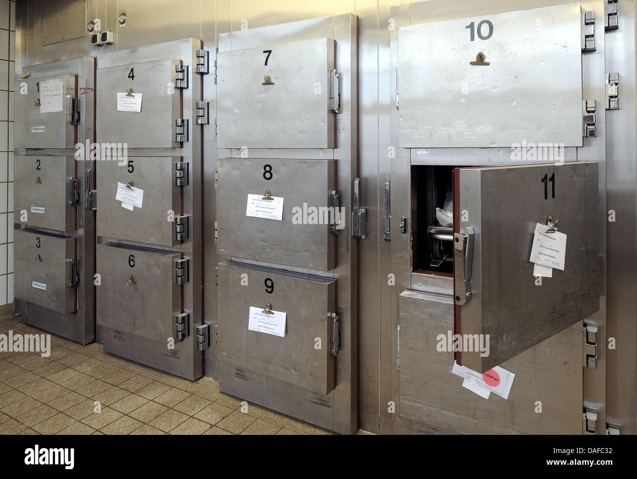 One of the compartments is open in the morgue of the forensic medicine ...