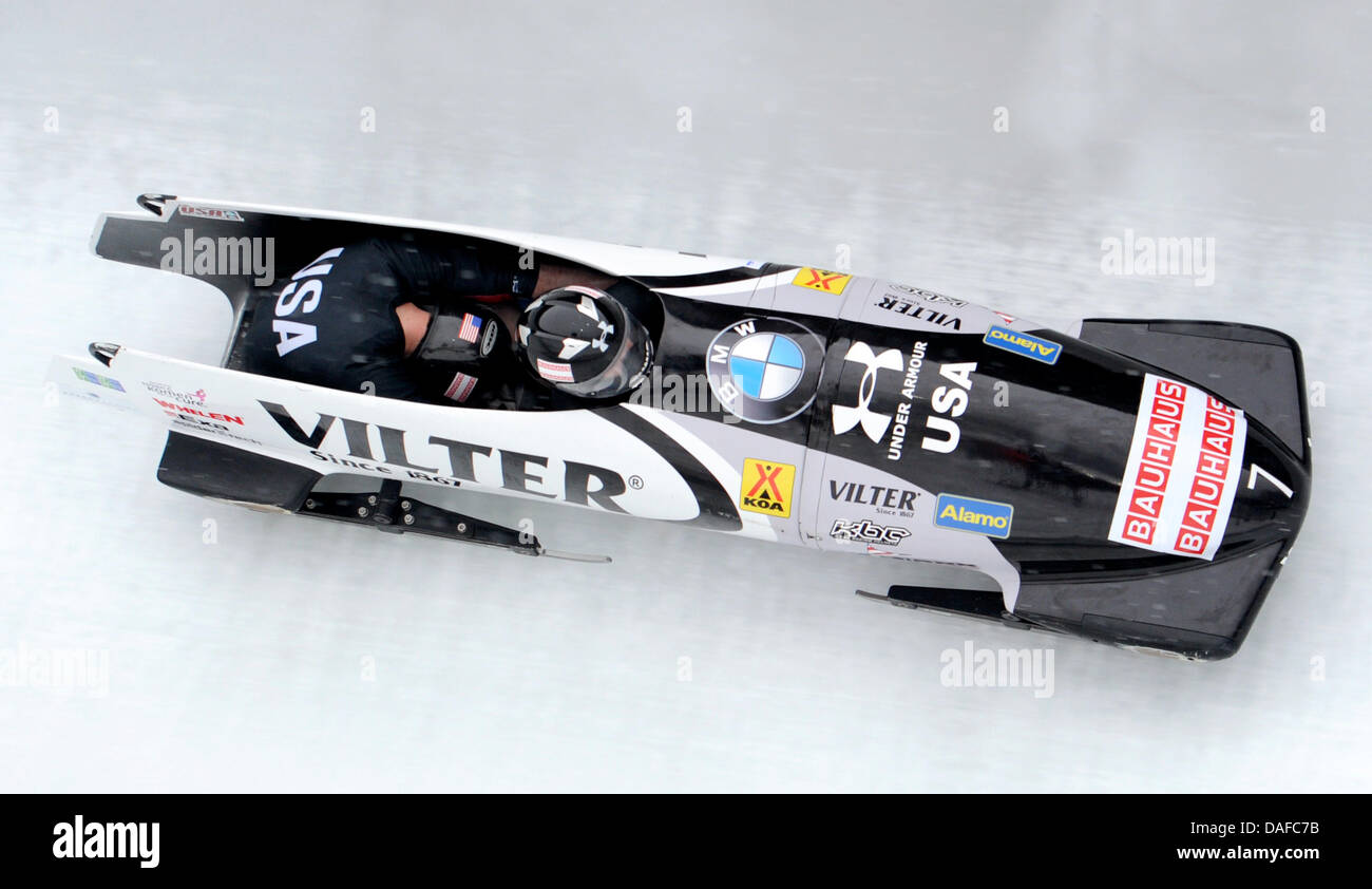 US bob-sleighers Steven Holcomb and Steven Langton are pictured during ...