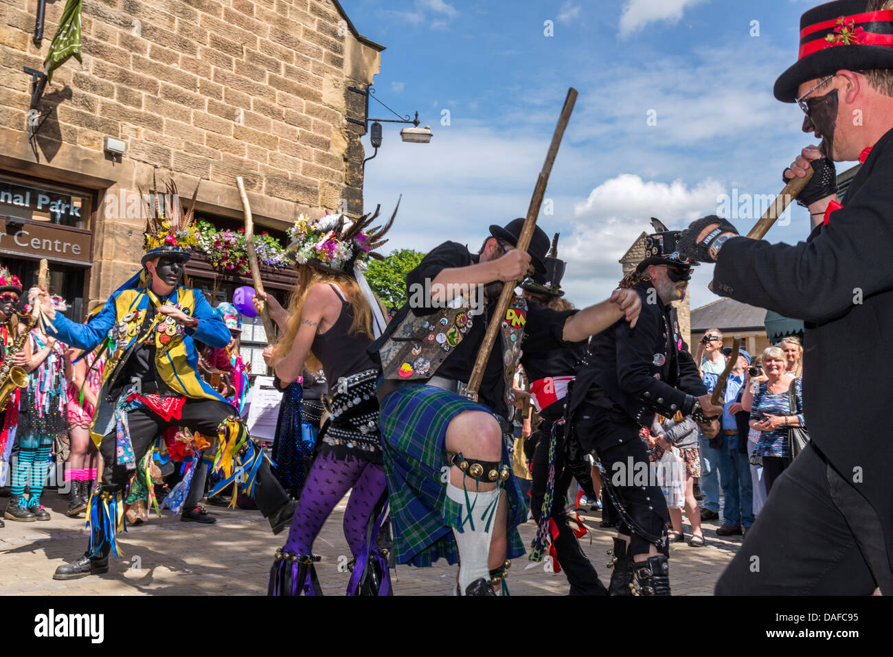 Members of the Black Pig Border Morris dancers and musicians a colorful ...