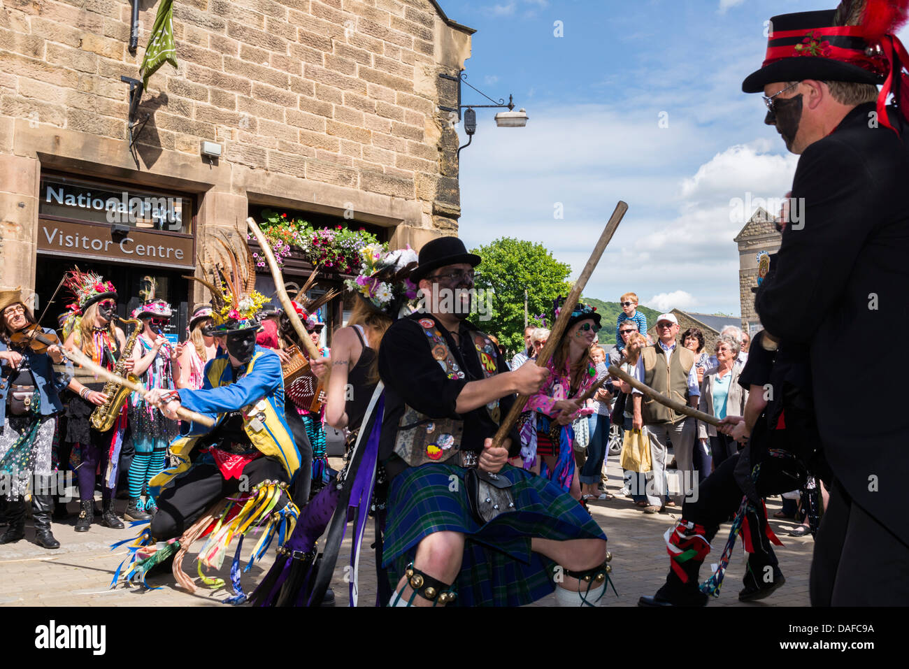 Members of the Black Pig Border Morris dancers and musicians a colorful ...