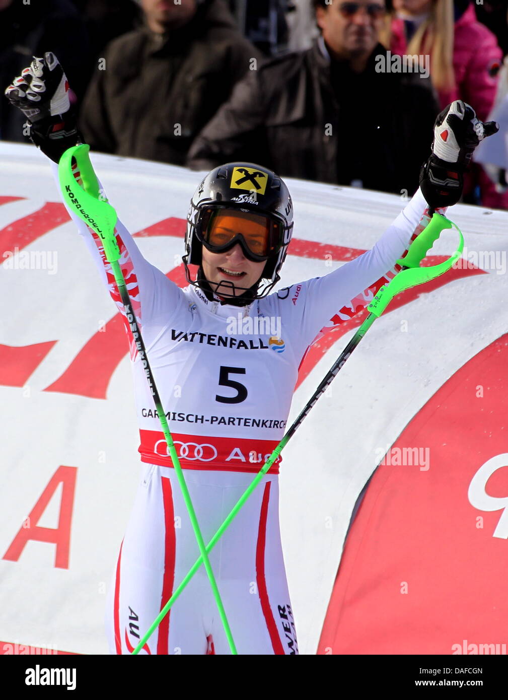 Kathrin Zettel of Austria celebrates after the women's Slalom at the ...