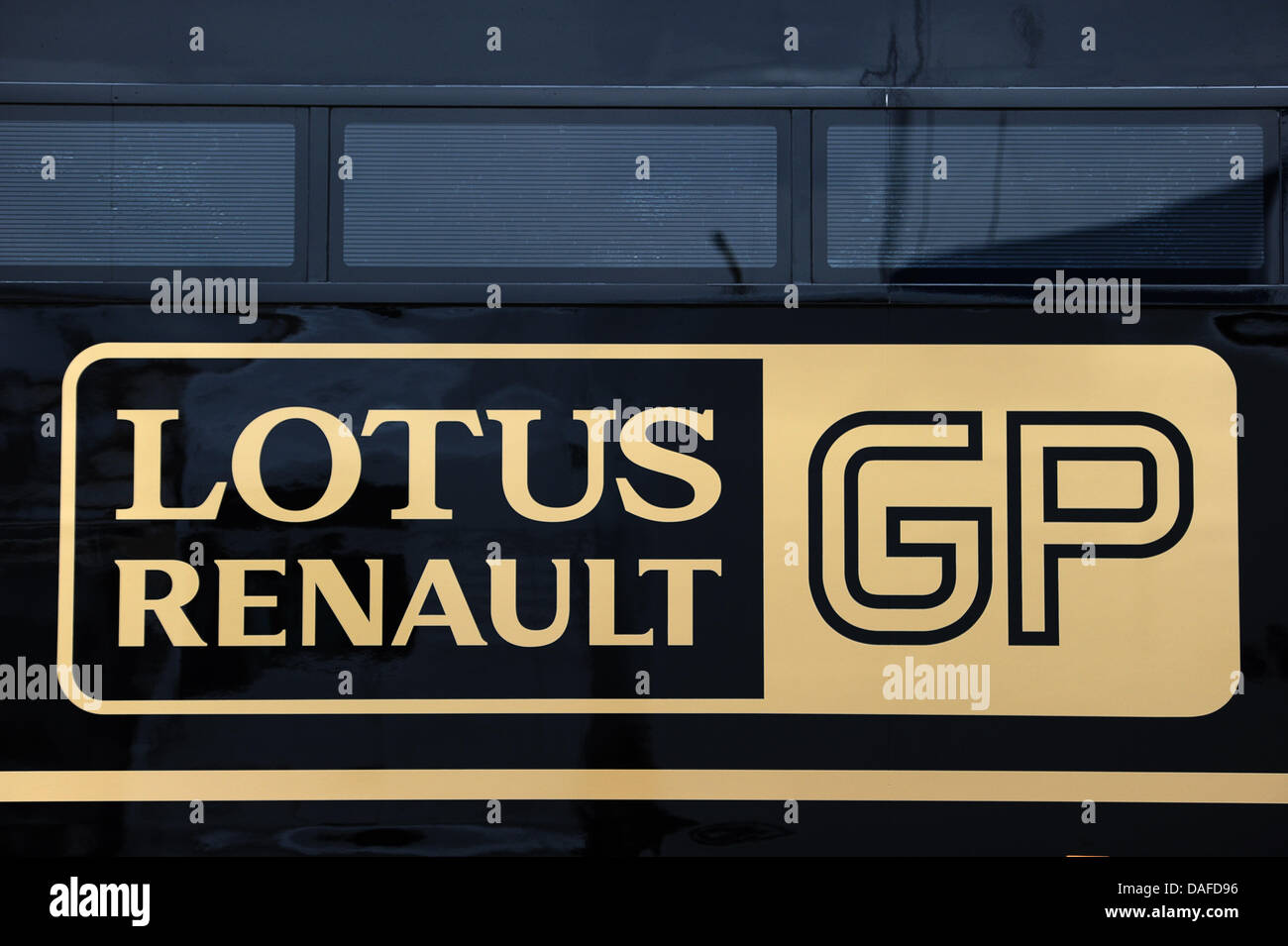 The logo of Lotus Renault GP during test drives on Circuit de Catalunya ...