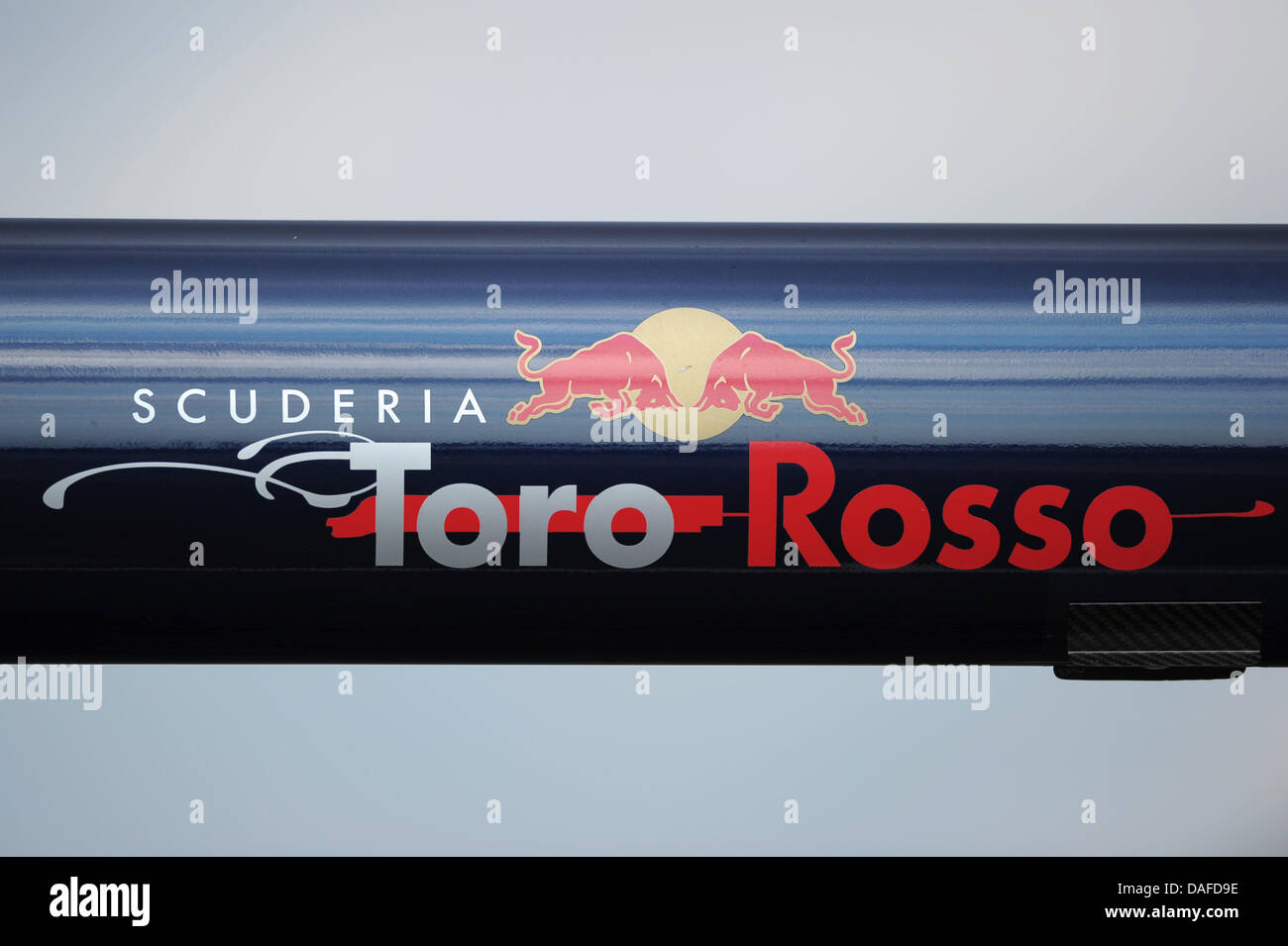The logo of Scuderia Toro Rosso during test drives on Circuit de ...