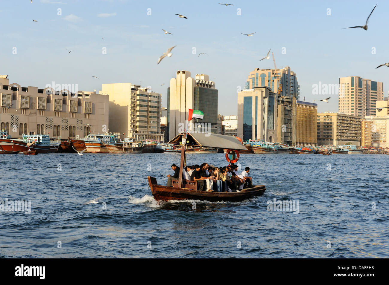 United Arab Emirates, Dubai, View of dhow in Dubai creek Stock Photo ...