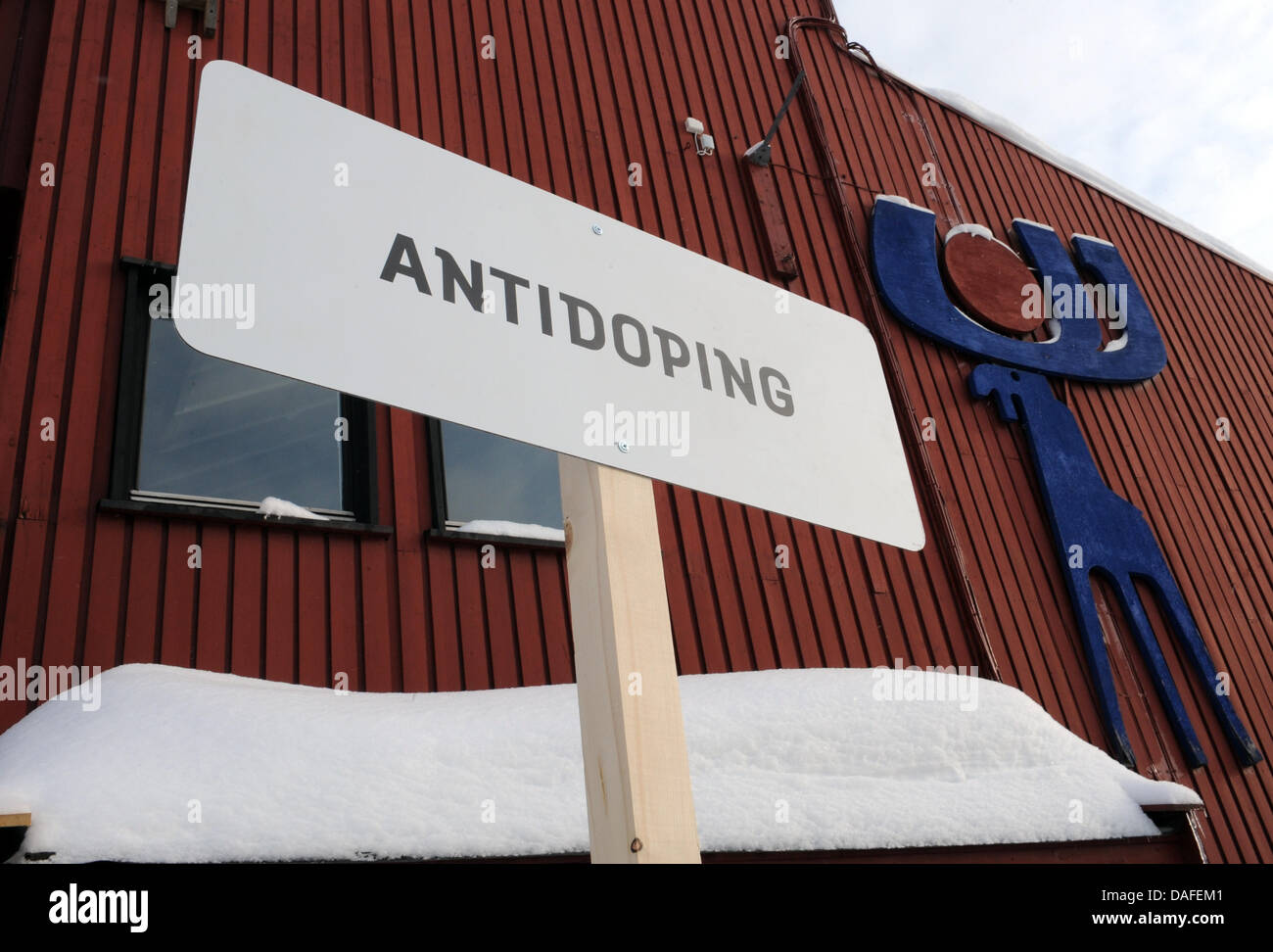 An anti-doping sign is seen at the Nordic Skiing World Championships in ...