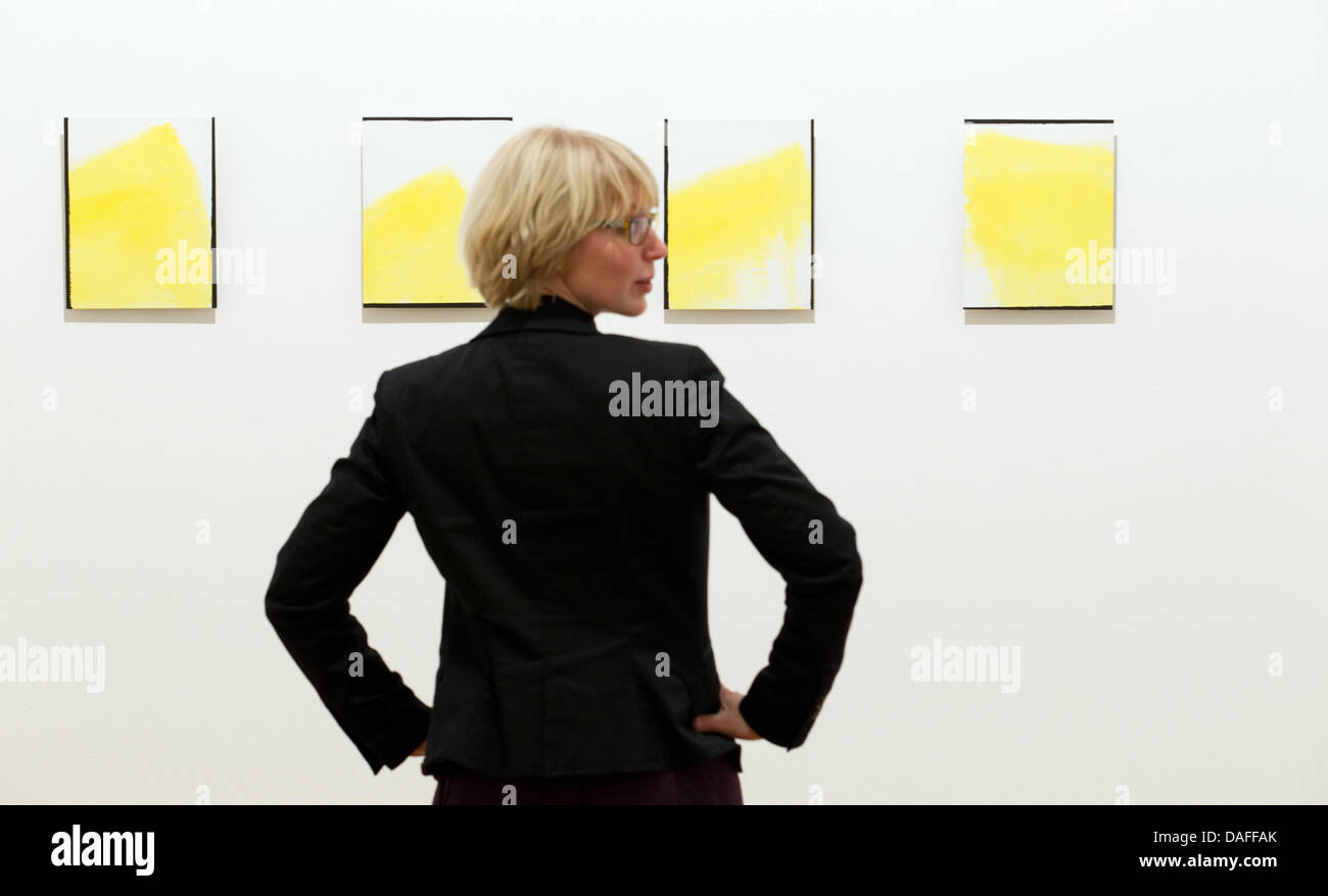 A museum employee views works by artist Blinky Palermo at the State ...