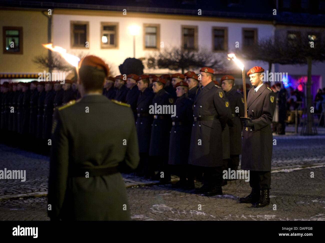 German Bundeswehr soldiers stand in line during the ceremonial oath in ...